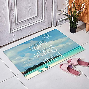 CHARMHOME Blue Sea Beach with Funny Good Vibes Only Quotes Doormats Entrance Mat Floor Mat Door Indoor/Front Door/Bathroom/Kitchen Mats Rubber Non Slip