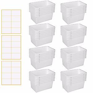 Outus 36 Pack White Plastic Storage Bins Bulk Cubby Storage Bins Classroom Book Bins Storage Organizer Containers for Classroom Library Preschool Office Home Toys Books Organizing