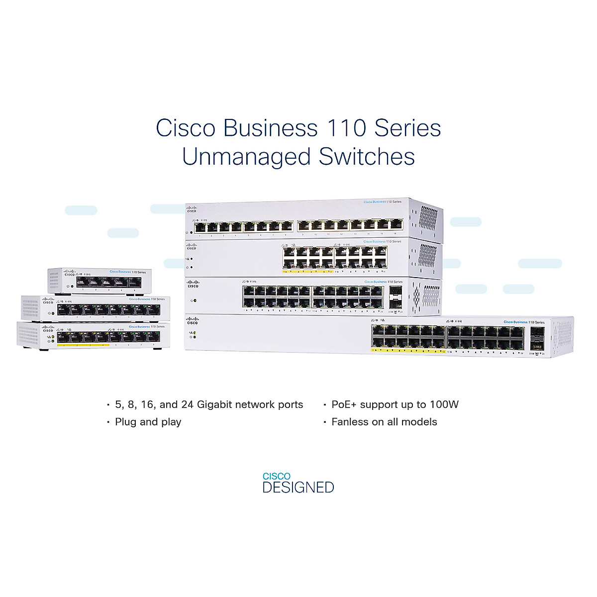 Cisco Business CBS110-16PP-D Unmanaged Switch | 16 Port GE | Partial PoE | Limited Lifetime Protection (CBS110-16PP-D)