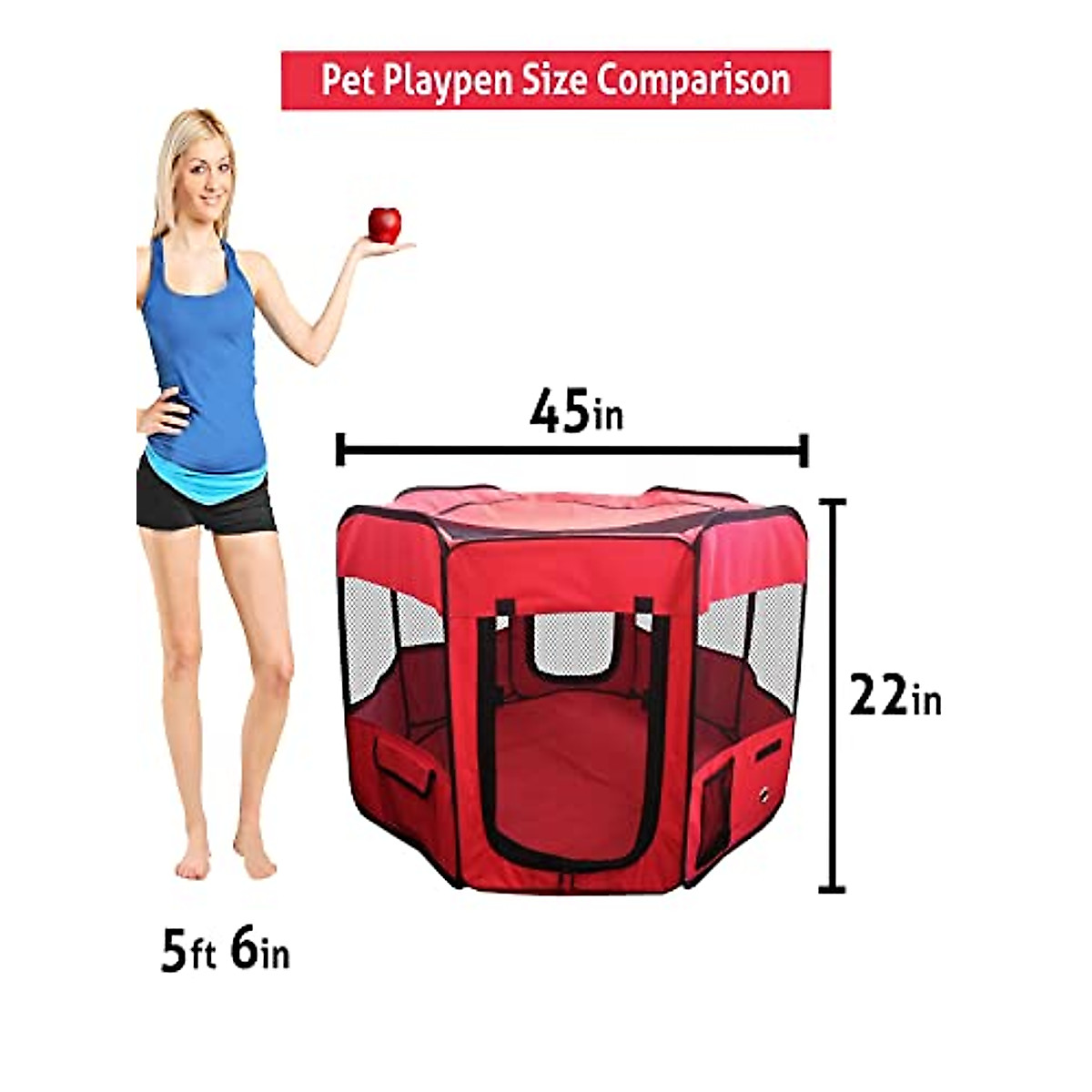 Portable Pet Playpen 45 * 45 * 22" Premium Large Size Puppy Kennel - Best for Small and Medium Size Dogs and Cats - Simple Folding Design for Easy Storage