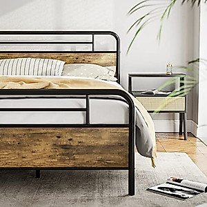 IKIFLY King Size Metal Platform Bed Frame with Wood Headboard Footboard, Heavy Duty Steel Slats, 12" Under Bed Storage, Mattress Foundation, No Box Spring Needed - King/Rustic Brown