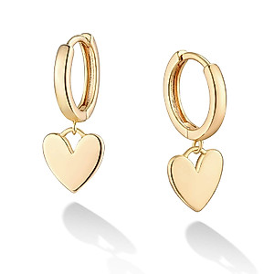 14K Gold Plated Dainty Dangle Hoop Earrings for Women Heart Pendant Huggie Earrings