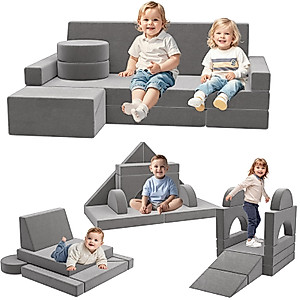 Yaofala Kids Couch, 15 PCS Certified Modular Toddler Couch Kids Play Couch, Child Sectional DIY Sofa Couch for Playroom Bedroom Living Rooms, Convertible Foam and Floor Cushion for Gift