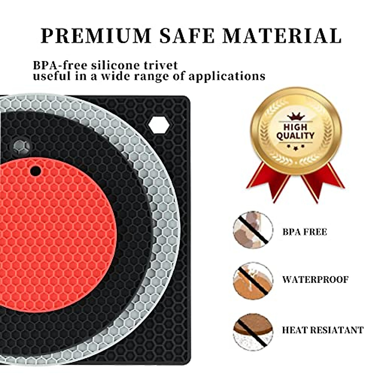 Silicone Trivet Mat, Vituer 4PCS Trivets for Hot Dishes, Non-Slip & Heat Resistant Kitchen Hot Pads for Countertops & Table, Food Grade Silicone & BPA Free Kitchen Trivet - (1 Squared + 3 Round)