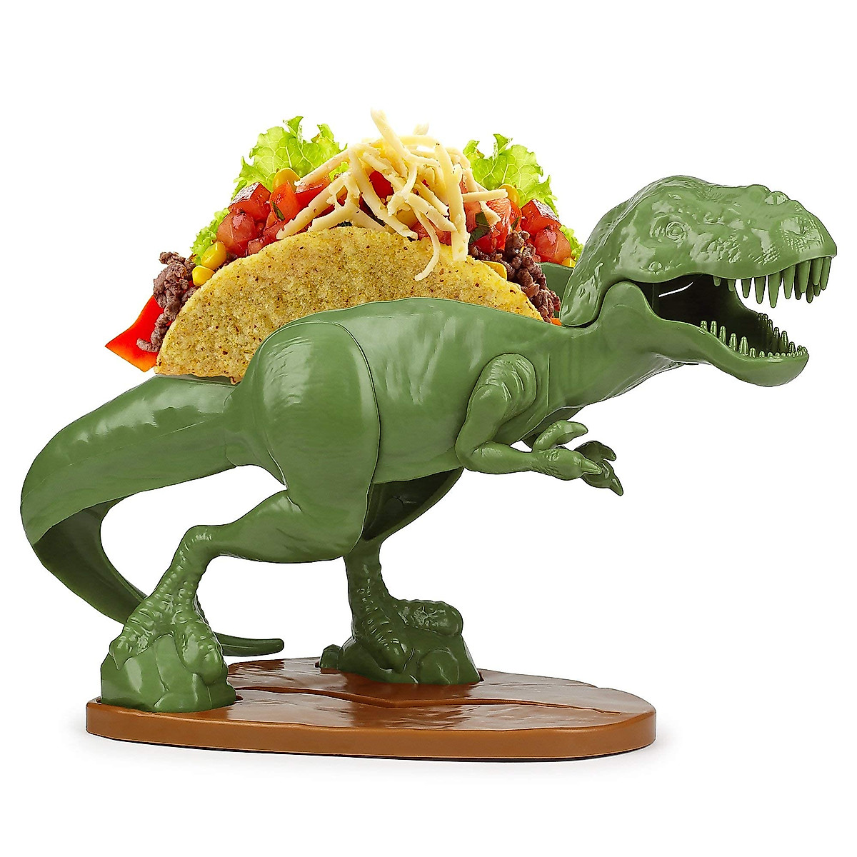 Dinosaur Taco Holders - T-Rex Premium Novelty Taco Stand and Set of 4 Dino Flat Fold Stands