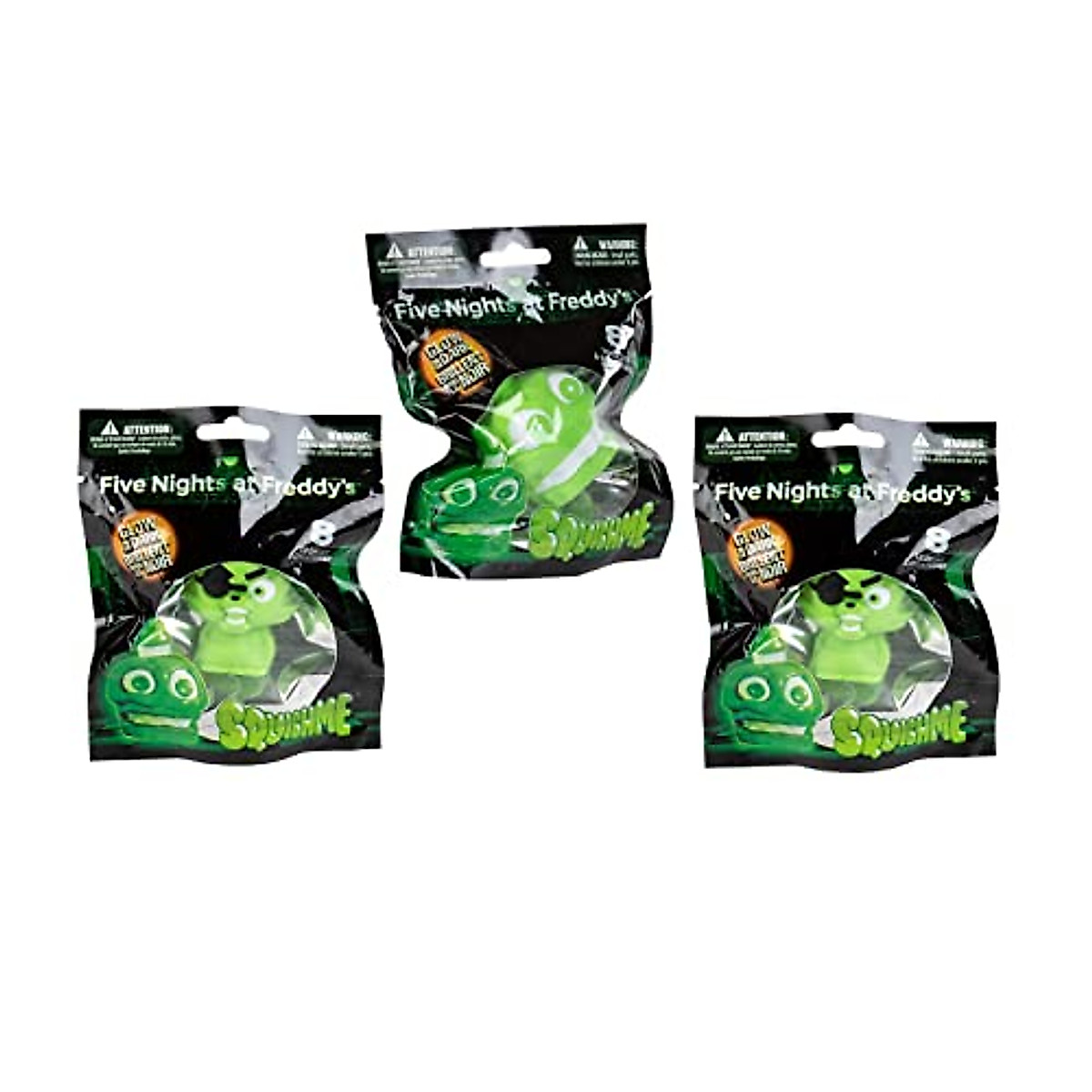 Five Nights at Freddy's 3-Pack Mystery Bag - Assorted Glow-in-the-Dark Squishy Figures - Ages 4+ Officially Licensed