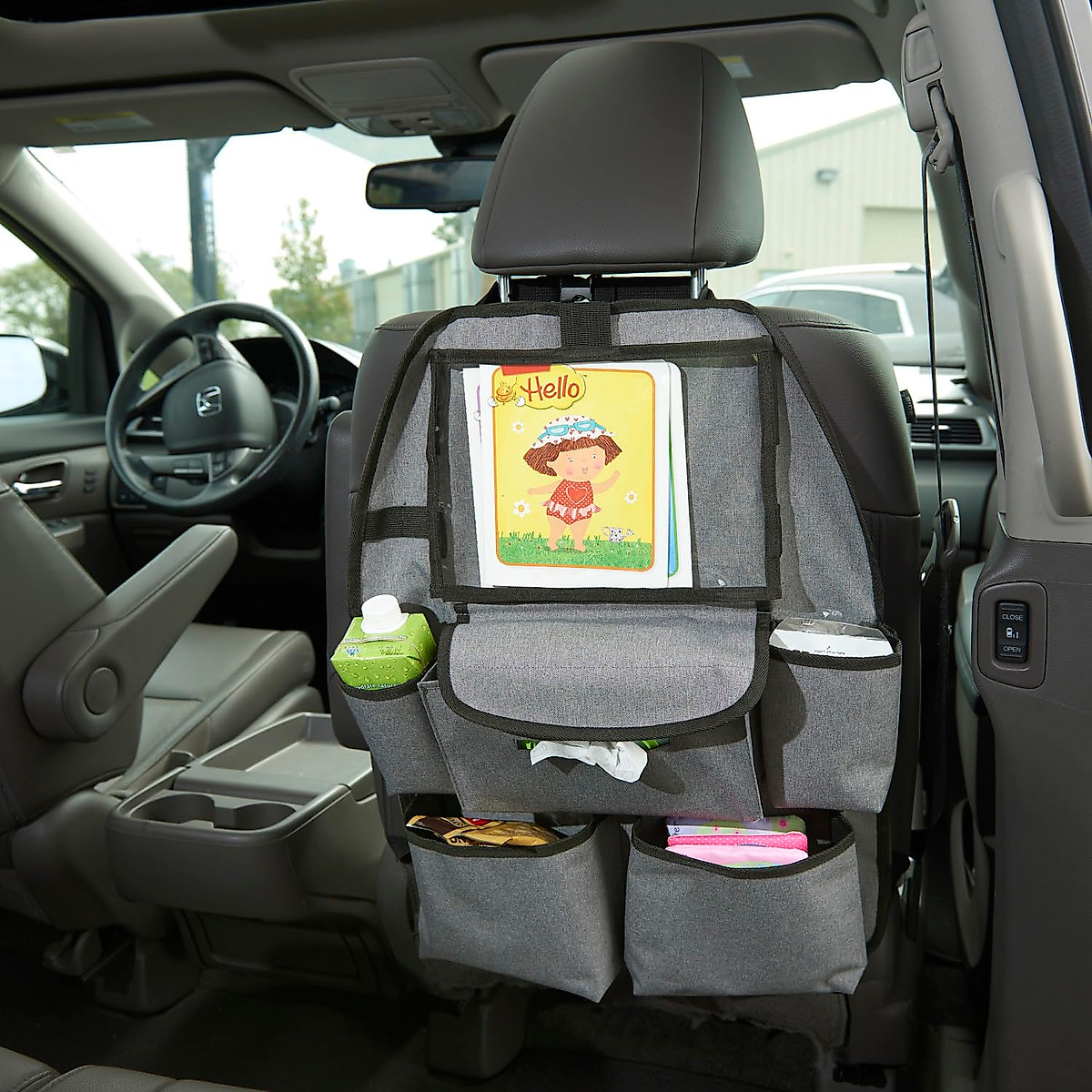 Evenflo Deluxe Car Backseat Organizer with Clear Pocket (Grey Melange)