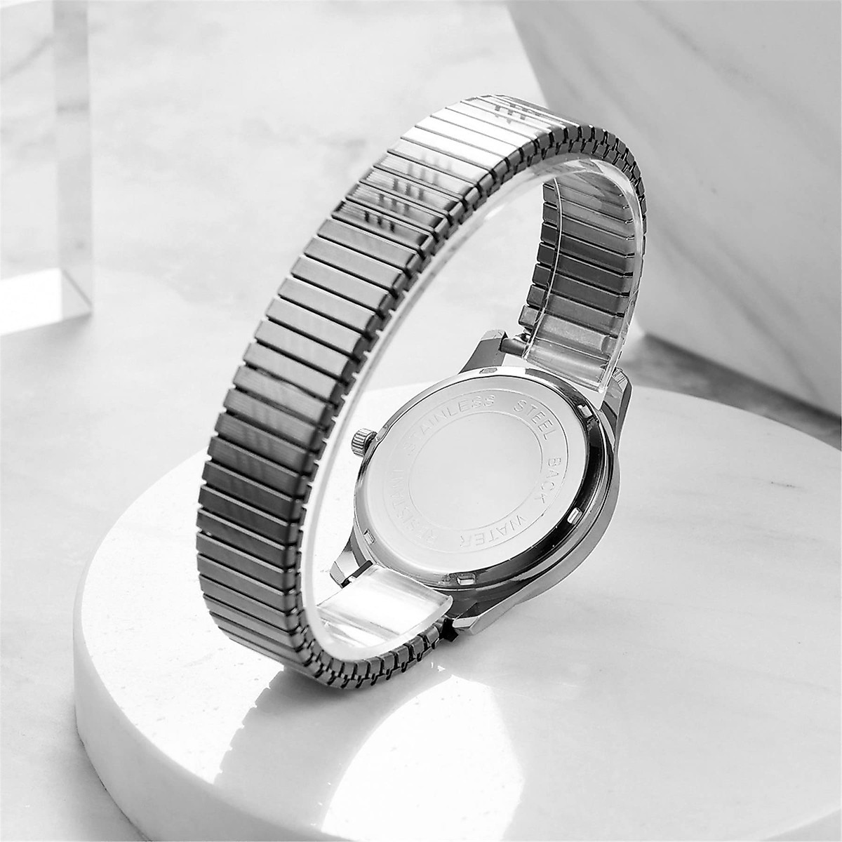 JewelryWe Mens Big Dial Easy Reader Quartz Watch, Gold/Silver Tone Elastic Band Wristwatch for Valentine’s Day