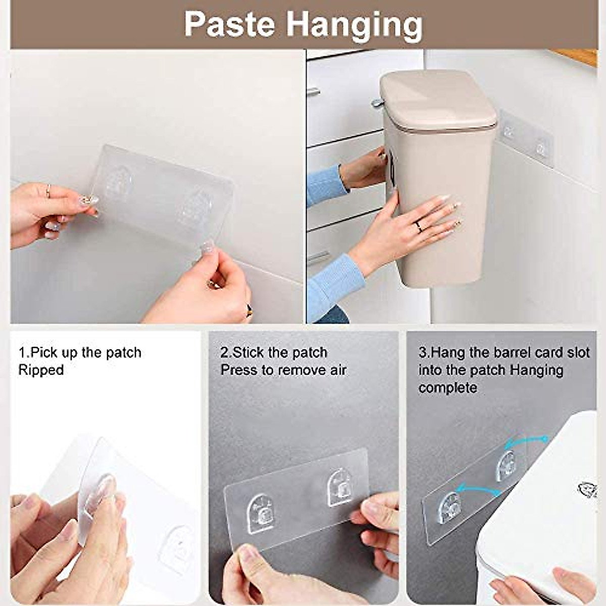 CXLE 2.4 Gal Hanging Trash Can for Kitchen Cabinet Door with Lid, Wall Mounted Plastic Small Trash Can Under Sink Garbage Can for Kitchen Bathroom Toilet Bedroom Living Room(Grey)