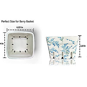 LEAZUL Ceramic Berry Basket Set of 4, Colander, Farmhouse Square Bowl. Rustic Kitchen Decor Fruit Bowls, Fruit Baskets,Blue Yellow and Floral Flowers Pattern Stoneware Harvest Bowls Kitchen Bowl