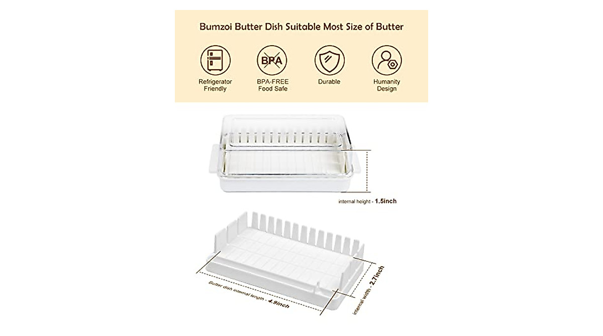 Bumzoi Butter Dish with Lid - Keep Butter Fresh & Easy