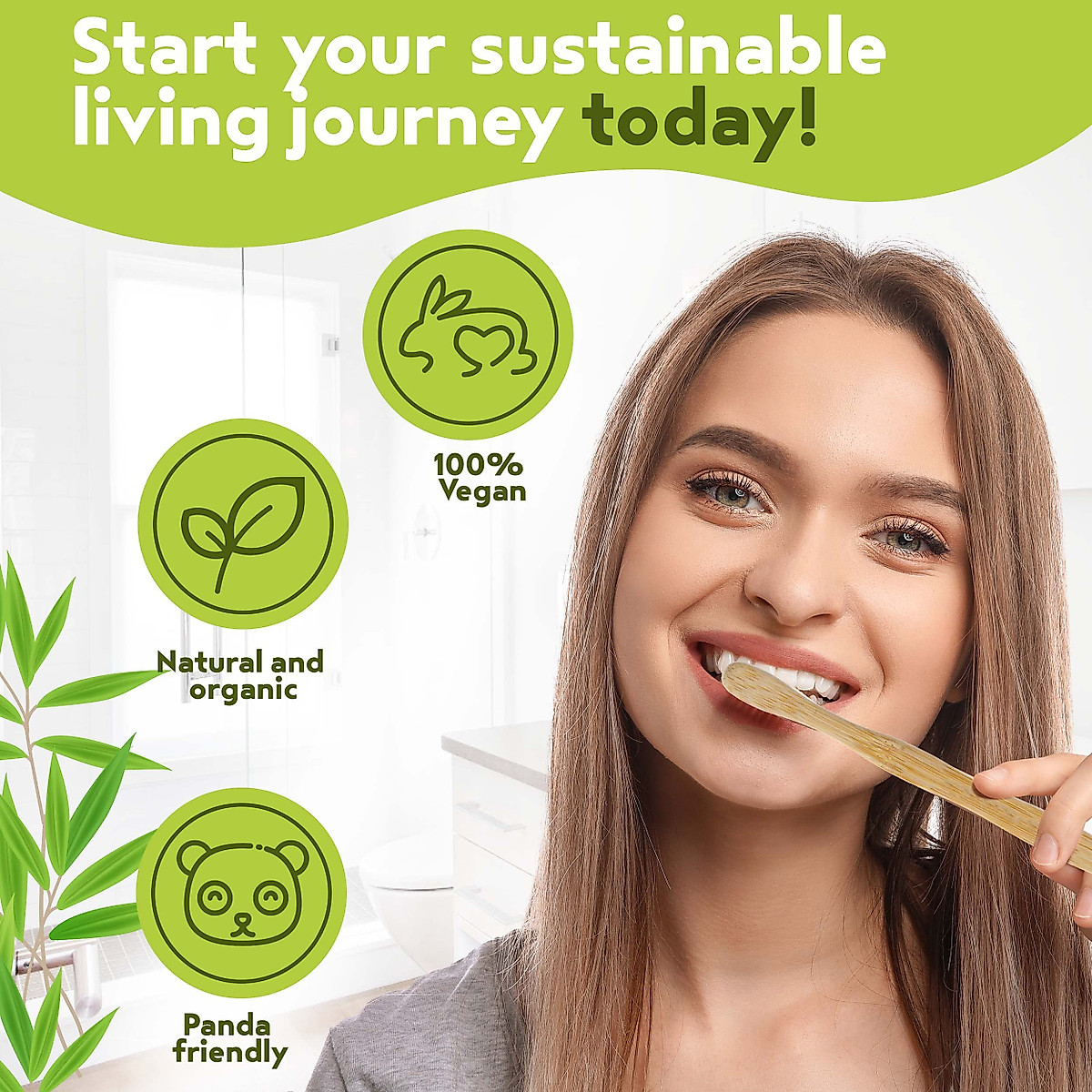 Bamboo Toothbrushes Pack of 5 - Cotton Buds & Dental Floss Included - Organic & 100% Biodegradable - Medium Firm Bristles, Plastic-Free Packaging