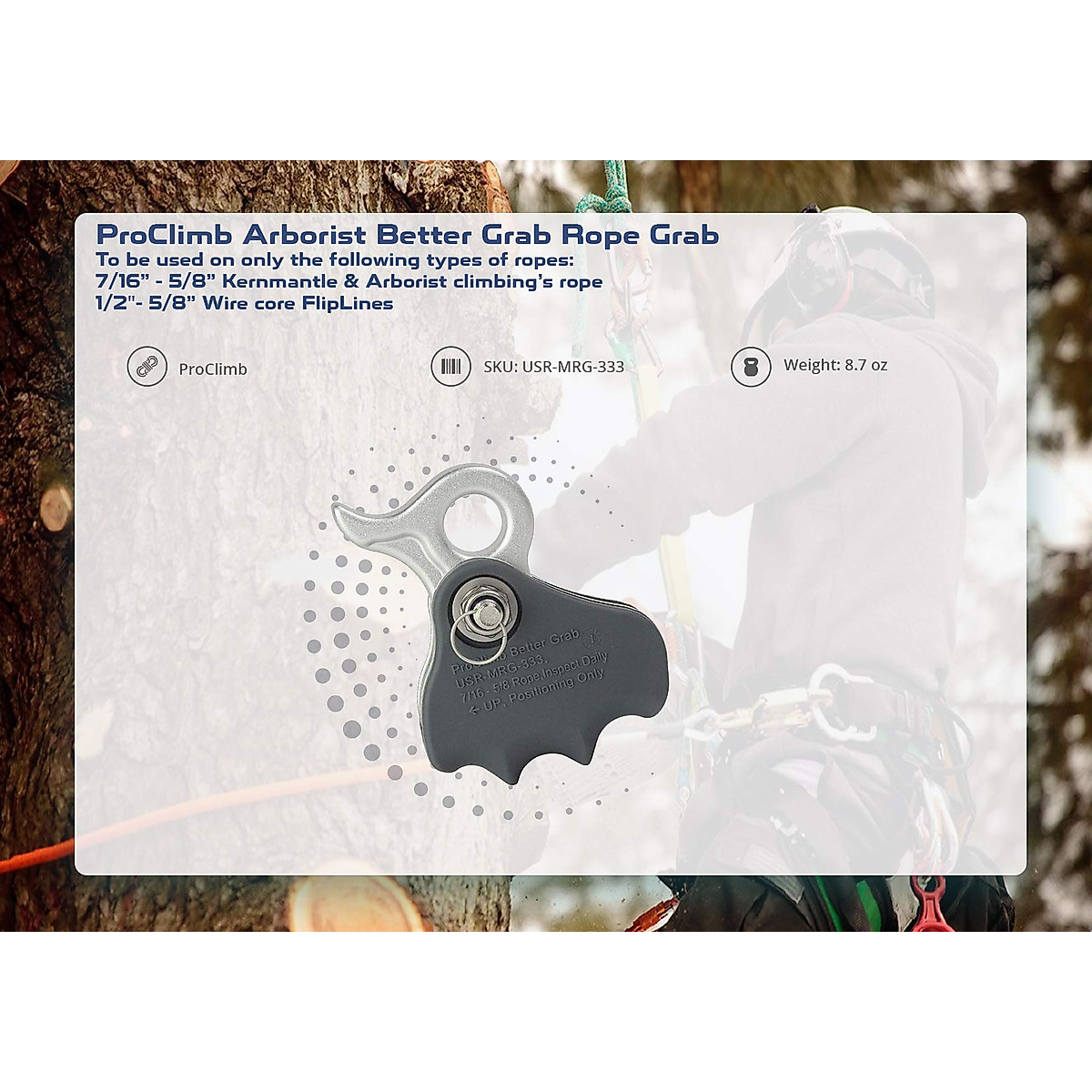 Rope Grab - Arborist Rope Brake Tree Equipment, Fall Arrestor Ascender, Better Grab Flip Line Adjuster w/Removable Rope Cam Lock & Rubberized Cover - Fit for 7/16" - 5/8" Rope