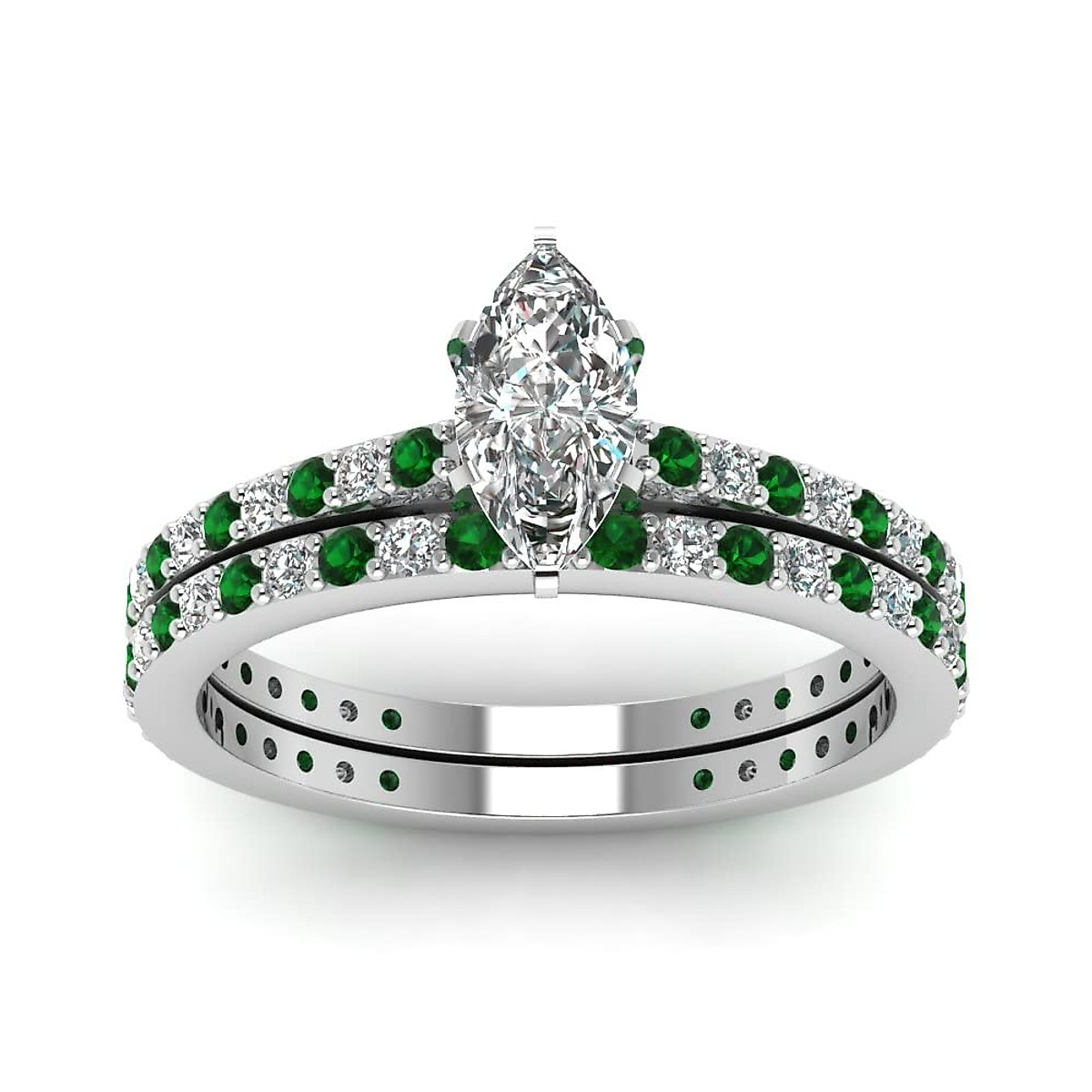 55Carat Classic Delicate Diamond Wedding Set 925 Sterling Silver Created Emerald Marquise shape Green colorWedding Ring Sets Prong Setting in Size 9