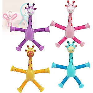 Bilukmi 2023 New 4 PCS Telescopic Suction Cup Giraffe Toy, Telescopic Suction Cup Giraffe Toy,Telescopic Suction Cup Giraffe Toy, Decompress Educational Sensory Toy