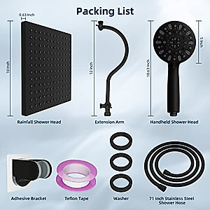 Hibbent 10 Inch High Pressure Rainfall Shower Head/Handheld Showerhead Combo with 12 Inch Adjustable Curved Shower Extension Arm,7-Spray,71-inch Hose Adhesive Showerhead Holder,Oil-Rubbed Bronze