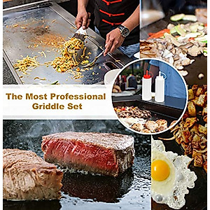 ROMANTICIST 8Pc Professional Griddle Accessories Kit - Heavy Duty Stainless Steel Grill Spatula Set for Grill Griddle Hibachi Flat Top Outdoor Cooking - Great Grill Gift on Birthday Wedding