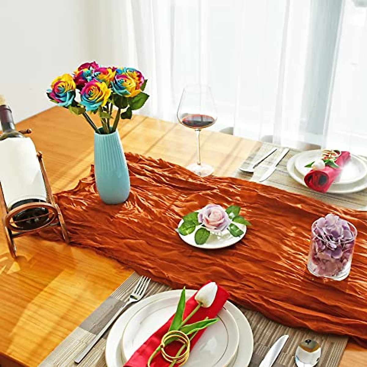 Mandy's 10pcs Rainbow Flowers Artificial Silk Rose Flowers for Mother's Day Home Decoration Bridal Wedding Bouquet and Parties