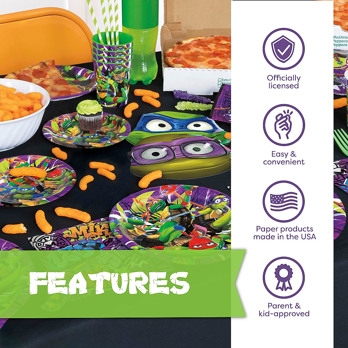 Teenage Mutant Ninja Turtle Birthday Party Supplies | Serves 16 Guests | Officially Licensed | TMNT Mutant Mayhem Movie | Birthday Decorations
