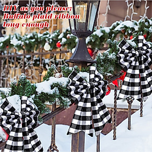4 Inch x 50 Yards Christmas Plaid Buffalo Ribbon, Check Wired Edge Ribbon Plaid Ribbon Gingham Check Wired Ribbon Buffalo Plaid Ribbon for Christmas Tree Wreath Bows Decor (Black White Plaid)