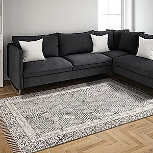 Casavani Handmade Area Rugs Hand Block Printed Cotton Dhurrie Gray, Black Boho Kilim Flat Weave Rug Indoor Bedroom Decor Rugs for Laundry Kitchen Bathroom 4x20 Feet Runner (120x600 cm)