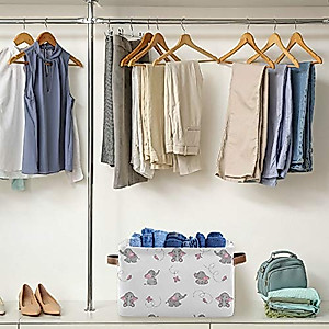 KEEPREAL Cute Cartoon Elephant Storage Basket Bin, Large Cube Storage Box Canvas Collapsible Storage Organizer for Home Office Closet - 15 L x 11 W x 9.5 H