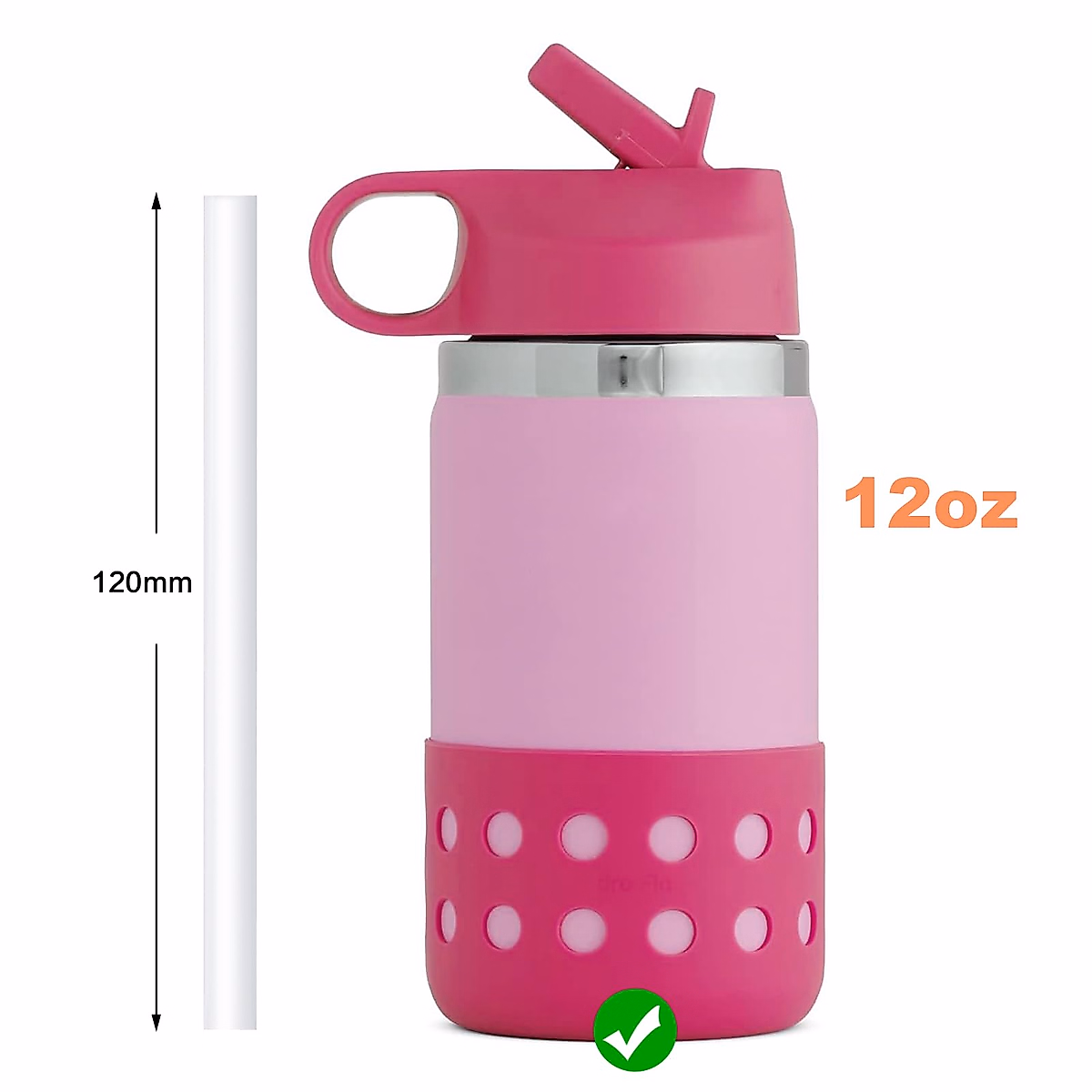 Reusable Replacement Straws Compatible with Hydro Flask Wide Mouth 12oz Kids Water Caps-6 Pack BPA Free Straws and Pack Straw Brush