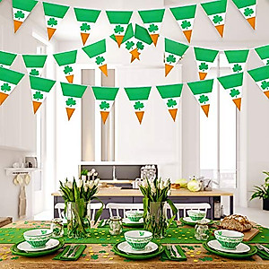 5 Pieces St Patrick's Day Shamrock Pennant Banners Irish National Day Triangle Flags Luck Green Clover Flag Banners Party Accessories for St Patrick's Day Theme Decor Outdoor Indoor, 7.4 x 10.8 Inch