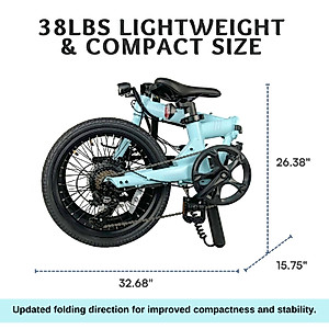 QUALISPORTS Volador Folding Electric Bike Lightweight 36V Removable LG Battery 350W Brushless Motor 7 Speed 20MPH Foldable Bicycle 20" Compact Portable Ebike UL 2849 Certified