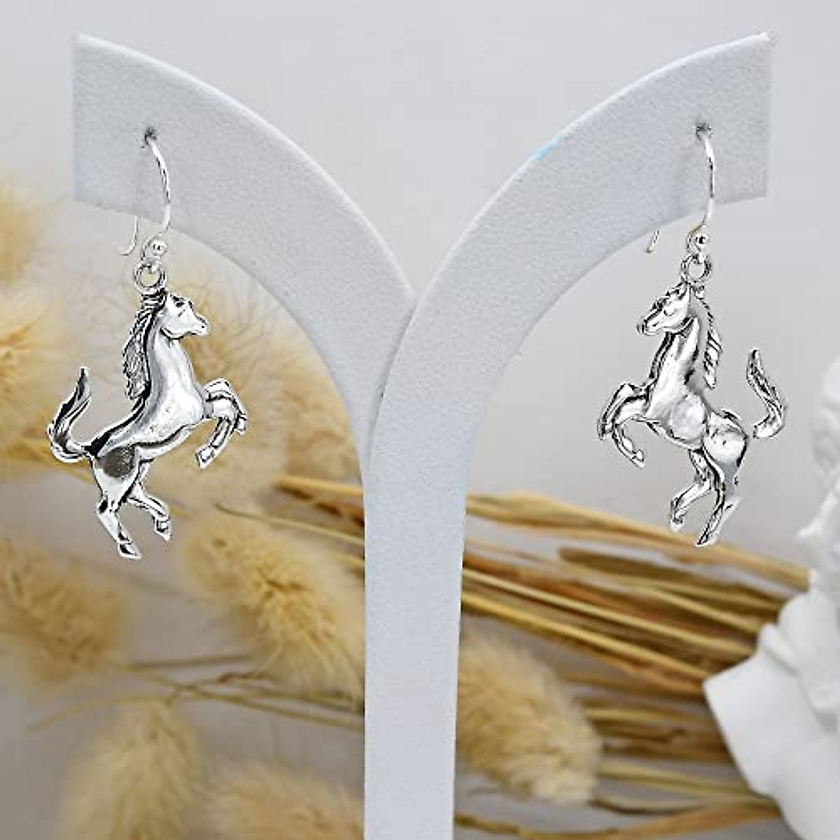 AeraVida Prancing Equine Horse Sterling Silver Dangle Earrings | Animal Earrings Unisex | Gift for Birthday, Anniversary