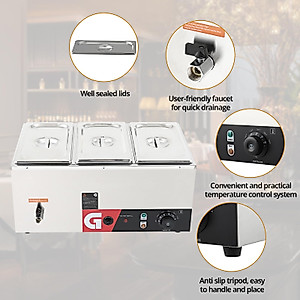 GarveeHome 3 Pan Commercial Food Warmer - 3 * 6.3QT Generous Capacity, 1200W Electric Steam Table, Stainless Steel, Efficient Heating, 86-185°F Temp Control for Catering and Restaurants