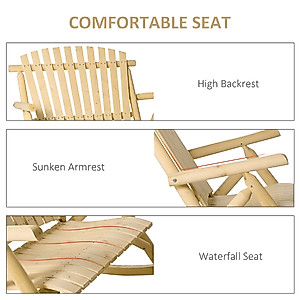 Outsunny Outdoor Wooden Rocking Chair, Double-Person Rustic Adirondack Rocker with Slatted Seat, High Backrest, Armrests for Patio, Garden and Porch, Natural