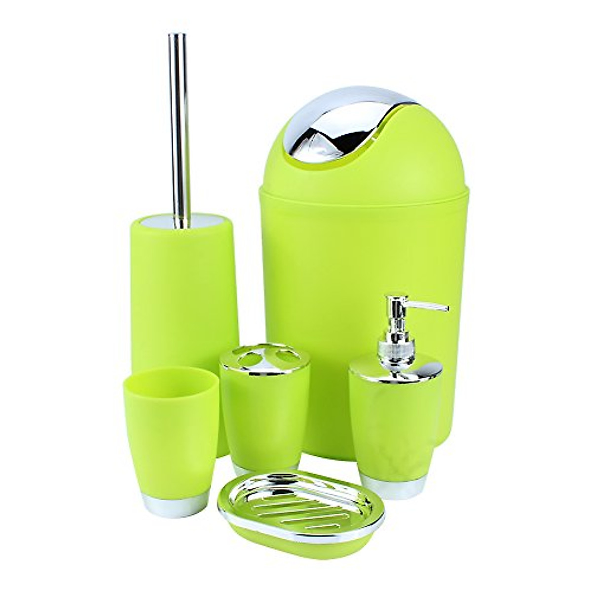 GOTOTOP Lime Green Bathroom Accessories Green Bathroom Accessories Set Bathroom Sets Accessories 6PCS Includes Toothbrush Holder,Waste Bin,Soap Dish,Toilet Brush,Rinse Cup Sprayer Bottle,Green