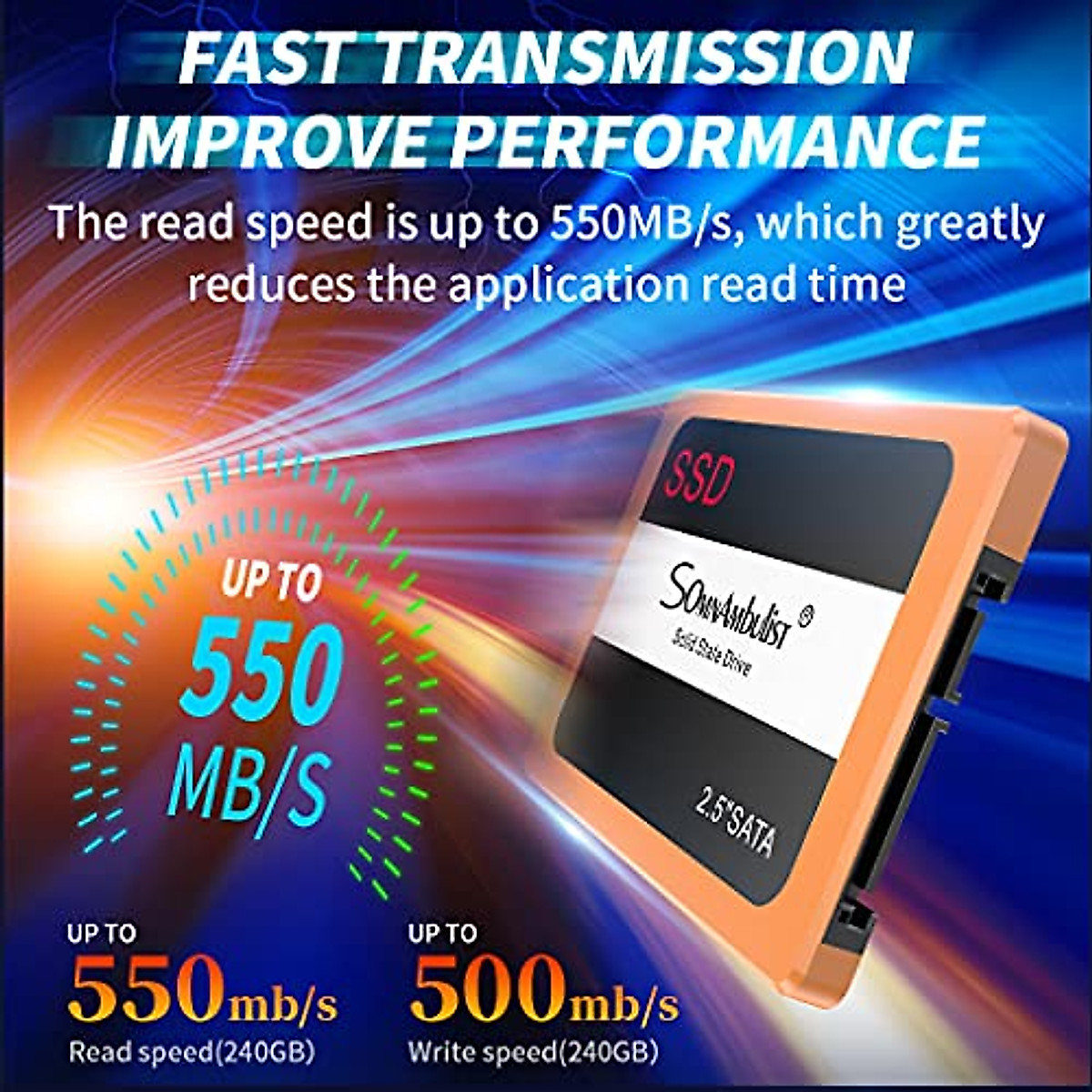Somnambulist Hard Disk 2.5-inch Internal Solid State Drive for Laptop Desktop 960GB 2TB SSD Hard Drive (Orange-2TB)