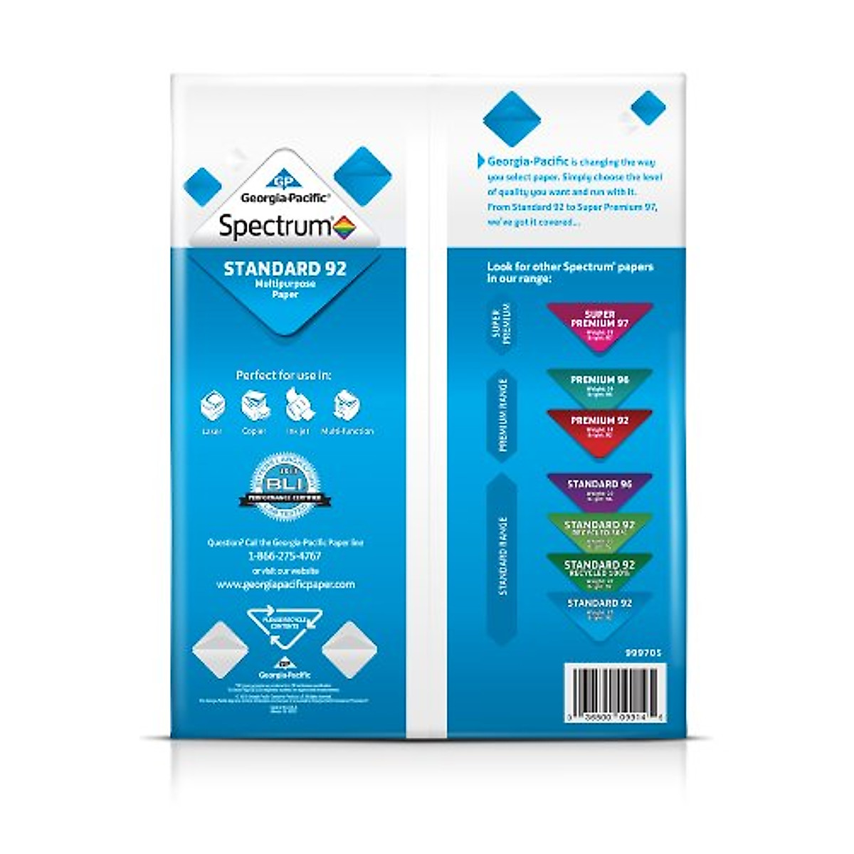 Georgia-Pacific Spectrum Standard 92 Multipurpose Paper, 8.5 x 11 Inches, 1 box of 3 packs (1500 Sheets) (998606)
