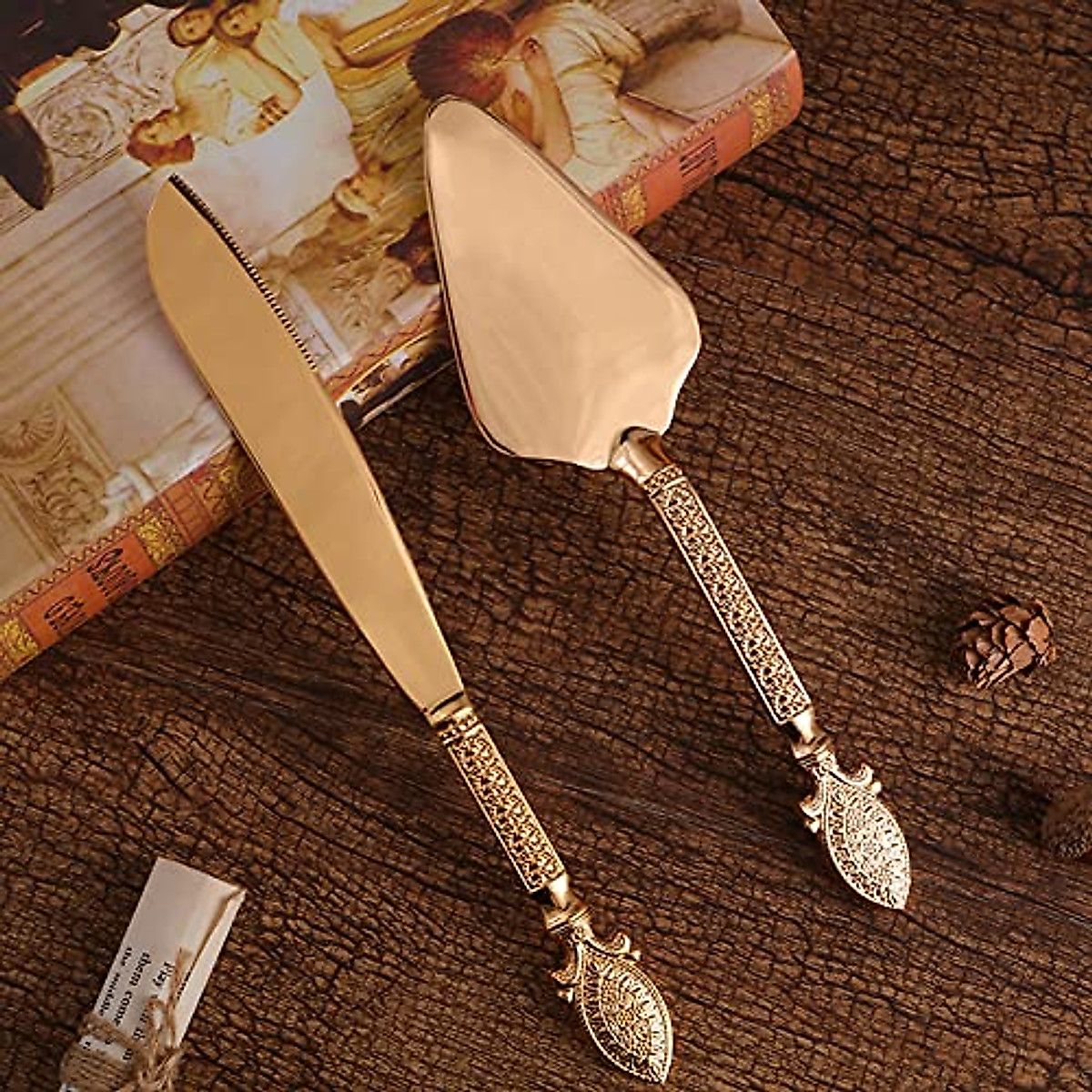 European Style Wedding Cake Knife and Server Set Exquisite Cake Cutting Set for Wedding Cake Cutting Set for Wedding (Gold-1)