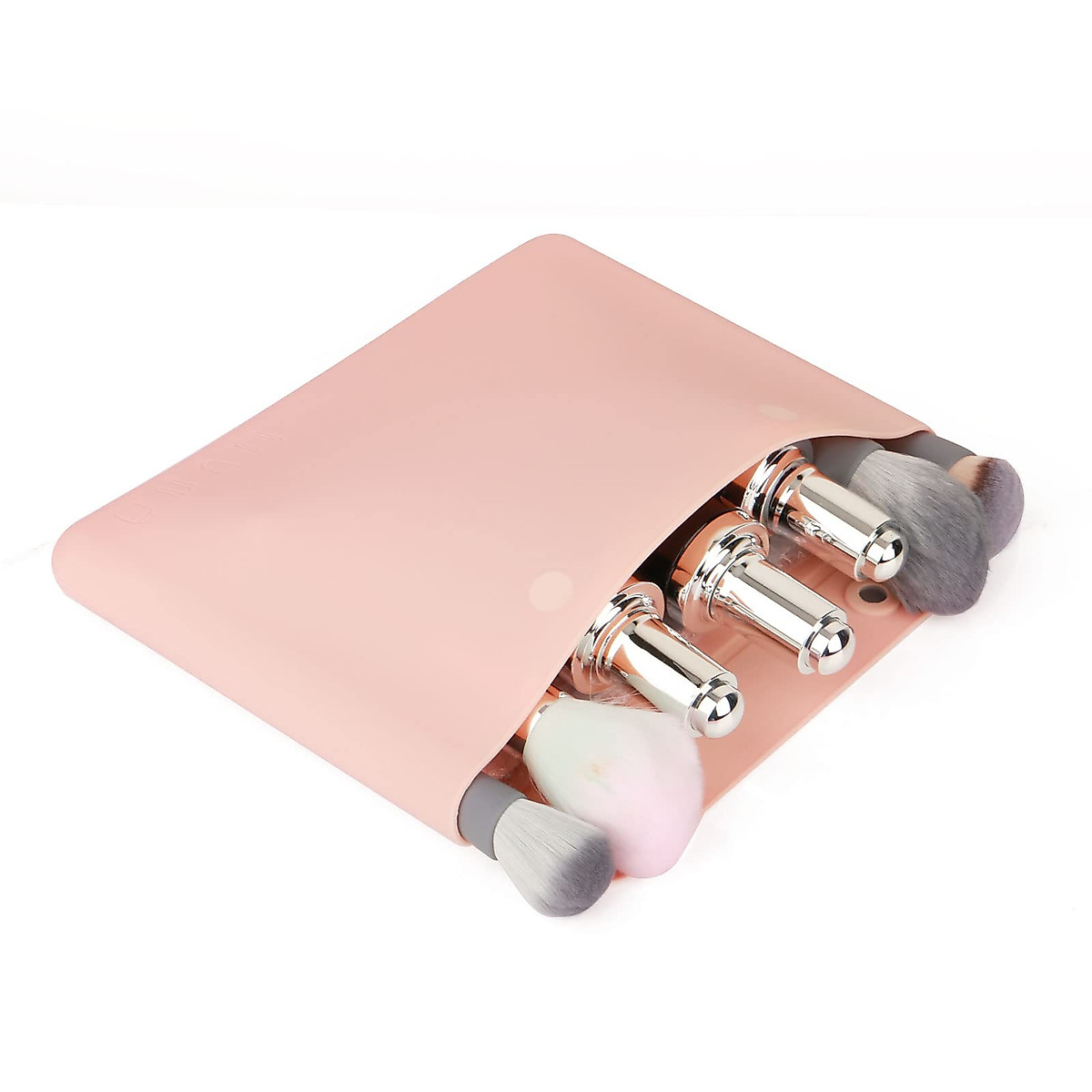 HiBidder Silicone Makeup Bag, Slim Toiletry Cosmetic Bag for Travel, Flat Makeup Bag with Double Magnetic Buckle Flap for Makeup Tools Organizer