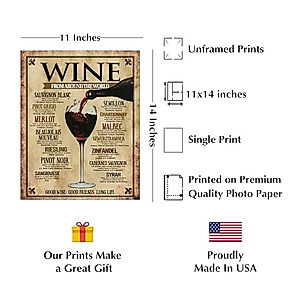 Wine From Around the World- Vintage Bar Wall Decor Sign, Typographic Wall Art Wine Glass & Bottle Photo Print. Perfect For Kitchen Decor, Dining Room Decor. Great Gift for Wine Lovers! Unframed-11x14"