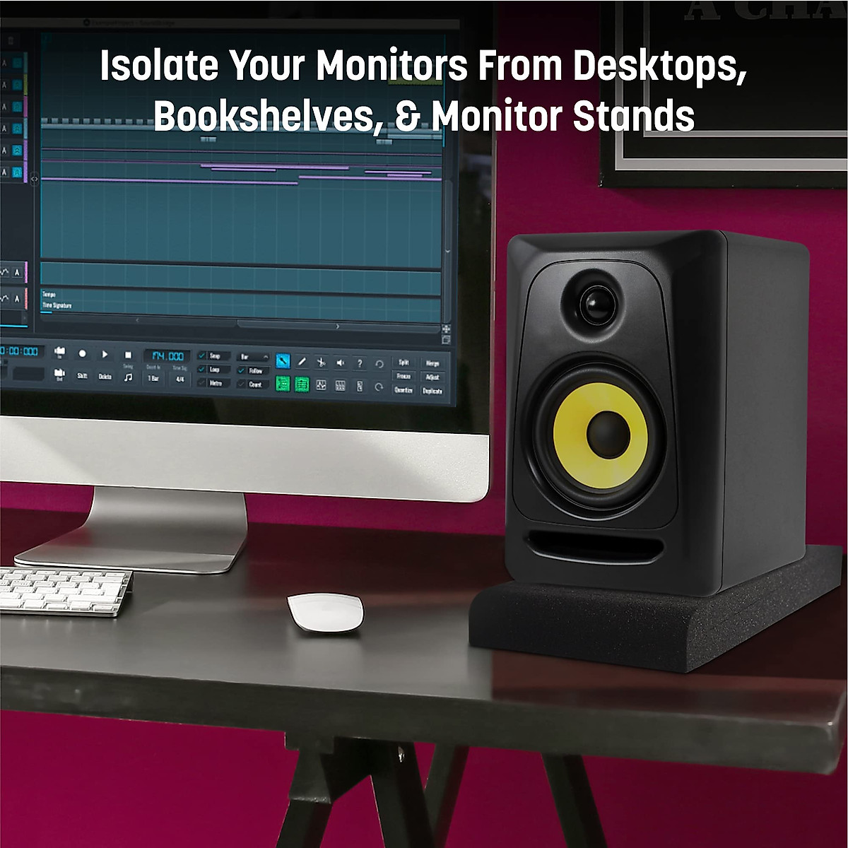 Studio Monitor Isolation Pads - Suitable for 4"- 5" inch Speakers - Speaker Isolation Pads Fits Most Desktops - High-Density Acoustic isolation Foam - Angled Speaker Foam Stand - 2 Speaker Pads