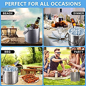 3 Quarts Ice Bucket with Silicone Lid, Ice Tongs and Strainer, Newly Upgraded Silicone Cover Keep Ice Frozen Longer - Ideal for Parties, Cocktail Bar, Chilling Wine, Champagne
