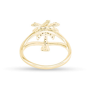 Jewel Zone US White Cubic Zirconia Palm Tree Shape Band Ring in 14k Yellow Gold Over Sterling Silver