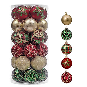 Valery Madelyn Christmas Ornaments Set, 30ct Red Green and Gold Shatterproof Christmas Tree Decorations Ball Ornaments Bulk, 2.36 Inches Traditional Country Hanging Ornaments for Xmas Trees Decor