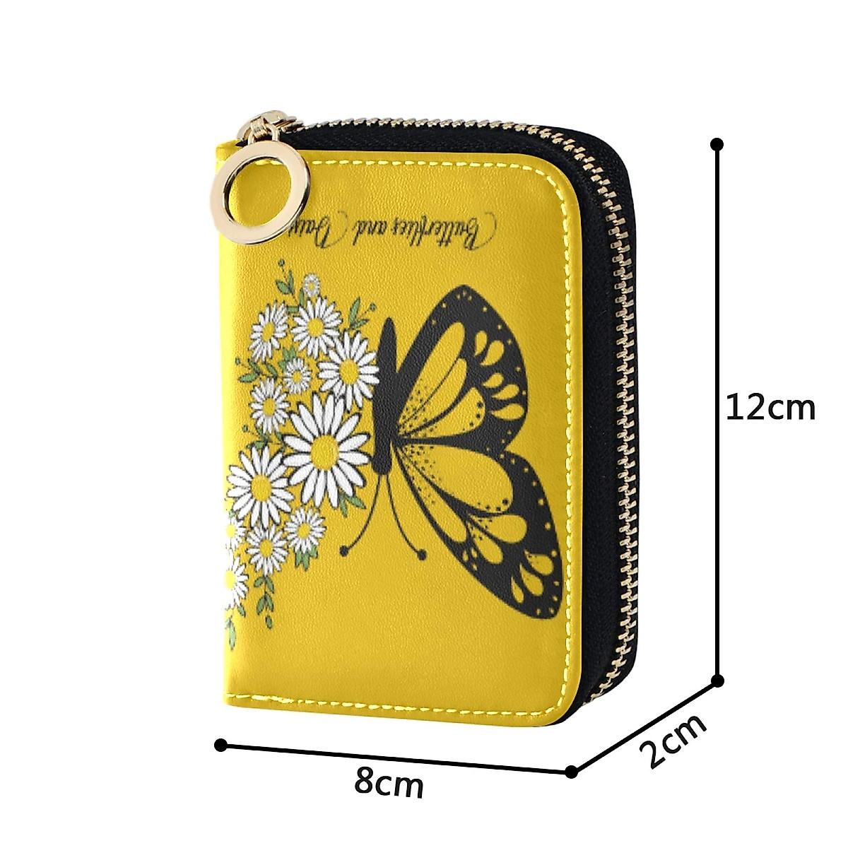 MOYYO RFID Credit Card Holder Case Beautiful Butterfly Daisy Flowers Leather Printed Zipper Card Case Wallet for Women Girls