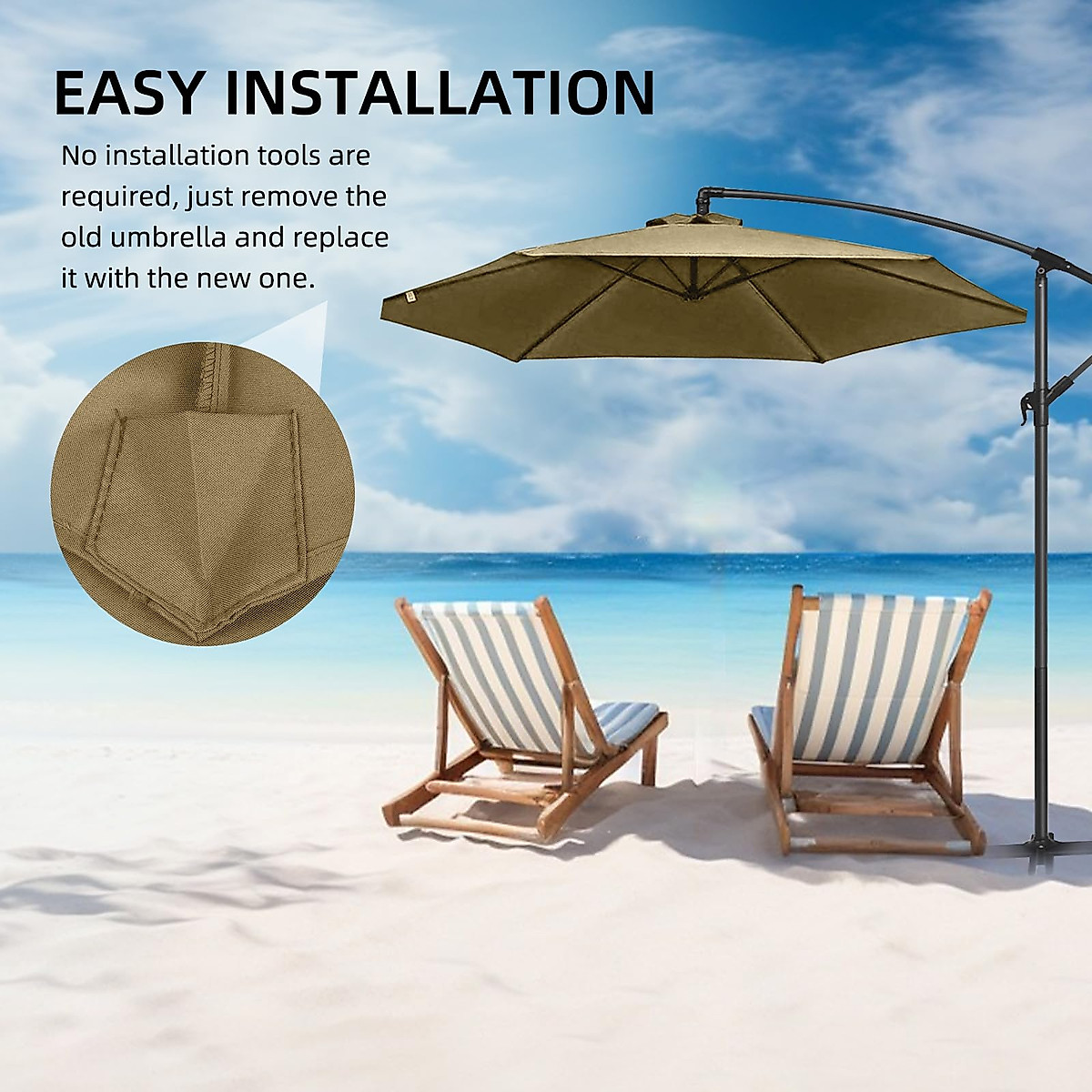 ZIAERKOR Replacement Parasol canopy for 9.8ft, Patio Parasol Replacement Canopy 9.8ft, Outdoor replacement parasol cover surface polyester UV blocking (Khaki, 6ribs)