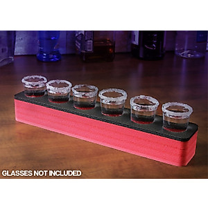 Polar Whale Shot Glass Holder Organizer Modern Tray for Home Kitchen Bar or Club Party Durable Red and Black Durable Foam Serving Rack 14.5 Inches Wide Holds 6 Shots