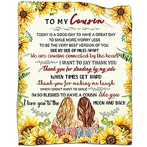 SJEFOJ Cousin Gifts for Women to My Cousin Blanket Throws Best Gift for Birthday Christmas Thanksgiving 60''x 50''
