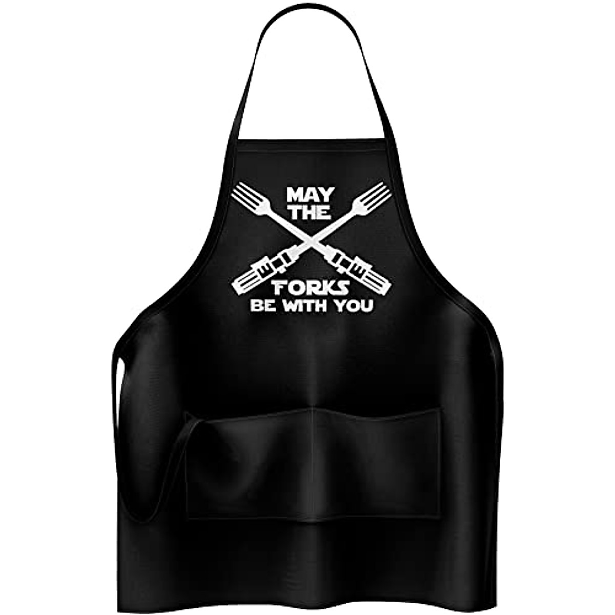 APRON DADDY Funny Apron, May The Forks Be With You - Novelty Funny Cooking Apron for Movie Fans - Extra Large 1 Size Fits All - Poly/Cotton Apron with 2 Pockets - Star Gift for Cook, Husband,