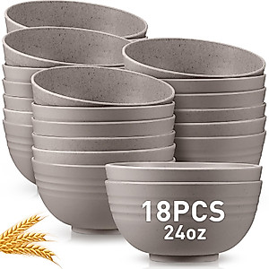 18 Pcs Unbreakable Cereal Bowls 24 Oz Microwave and Dishwasher Safe Wheat Straw Fiber Lightweight Bowl Soup Bowls Microwavable Kitchen Bowls for Serving Salad Rice Pasta Dishes Oatmeal (Gray)