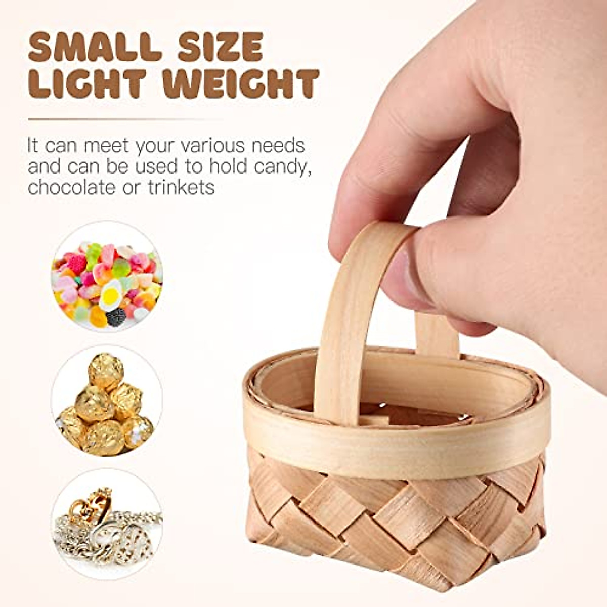 Yardwe 12pcs Mini Woven Baskets with Handles, Wood Chip Baskets, Miniature Flower Baskets, for Wedding Party Favors Crafts Farmhouse Decor (2.4 x 2 x 2.4 Inch)