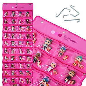 Toy Storage World Hanging Toy Organizer Storage with 40 clear view Toy Pockets for LOL Doll Organizer for Girl Room, Barbie storage container, Toy storage, Craft storage, Classroom storage (Azure)